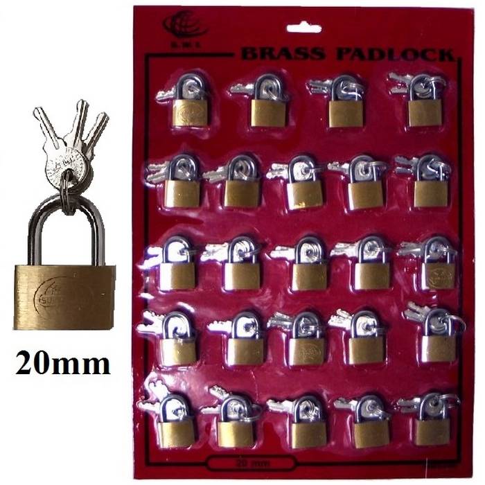 Brass Padlock 20mm Card of 24 padlocks – Empire Wholesale Distributors